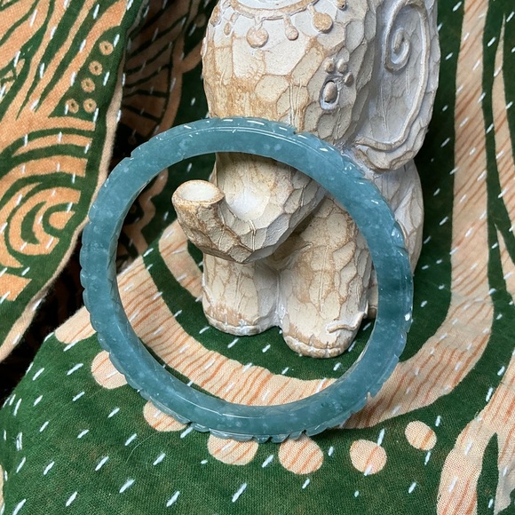 Jewelry | Blue Water Jade Flower Carved Hard Bangle Size 64 | Poshmark